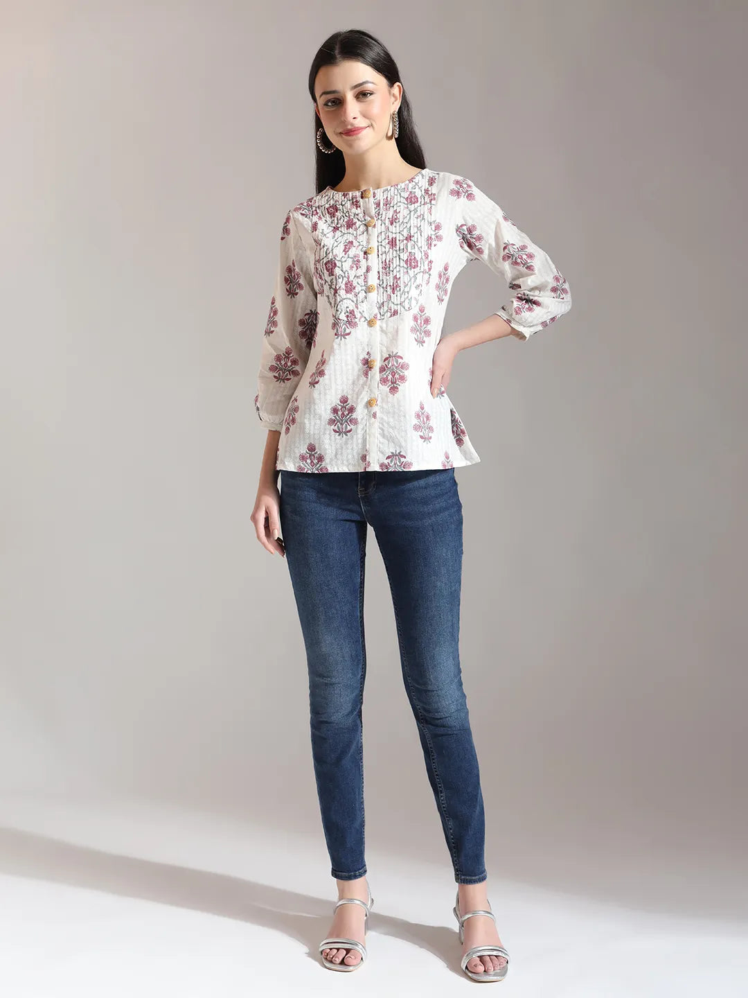 Floral Print Pure Cotton Pin Tuck Top – Yufta Store