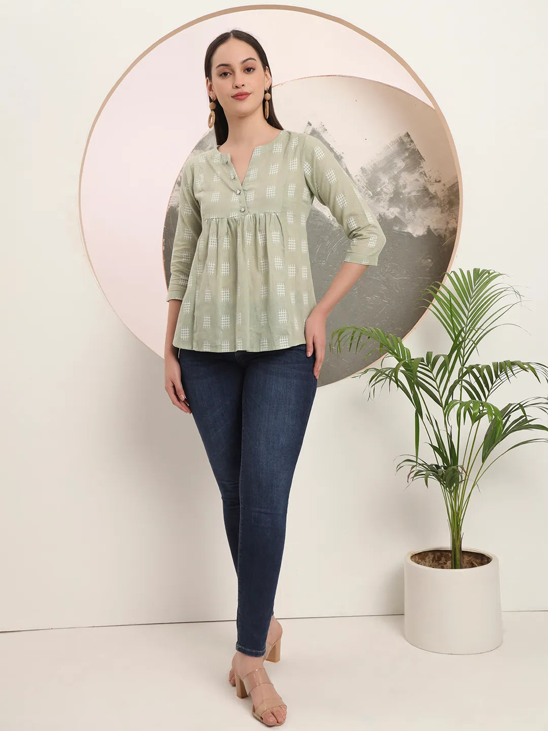 Green Handloom Cotton Gathered Or Pleated Top – Yufta Store