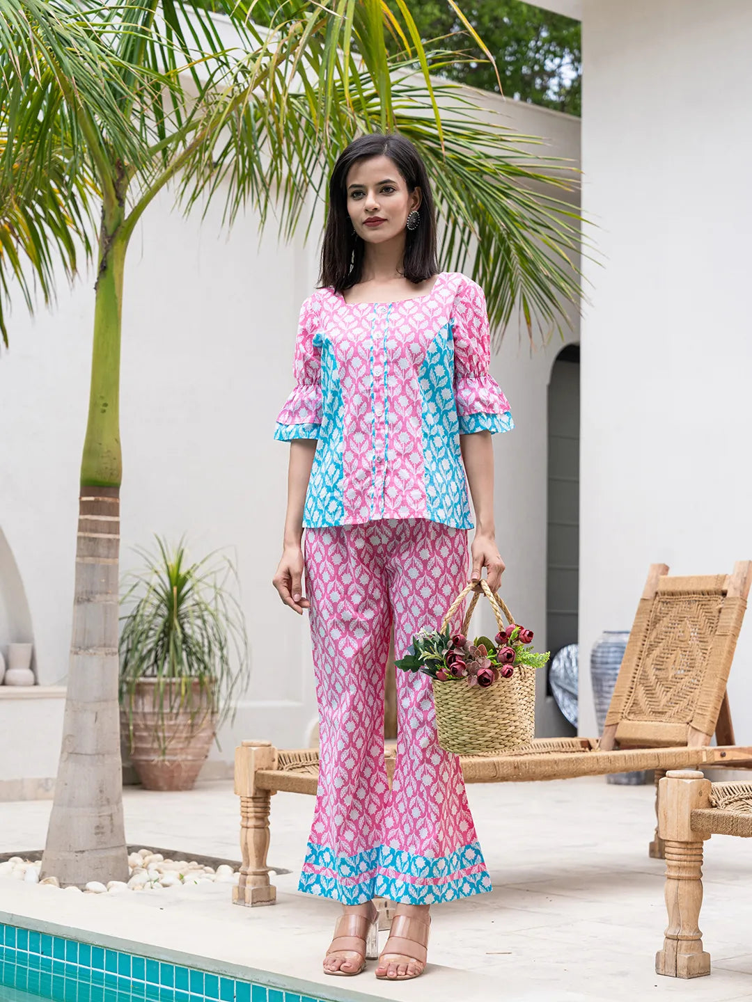 Pink & Sky Blue Colour Blocking Co Ord Set – Yufta Store